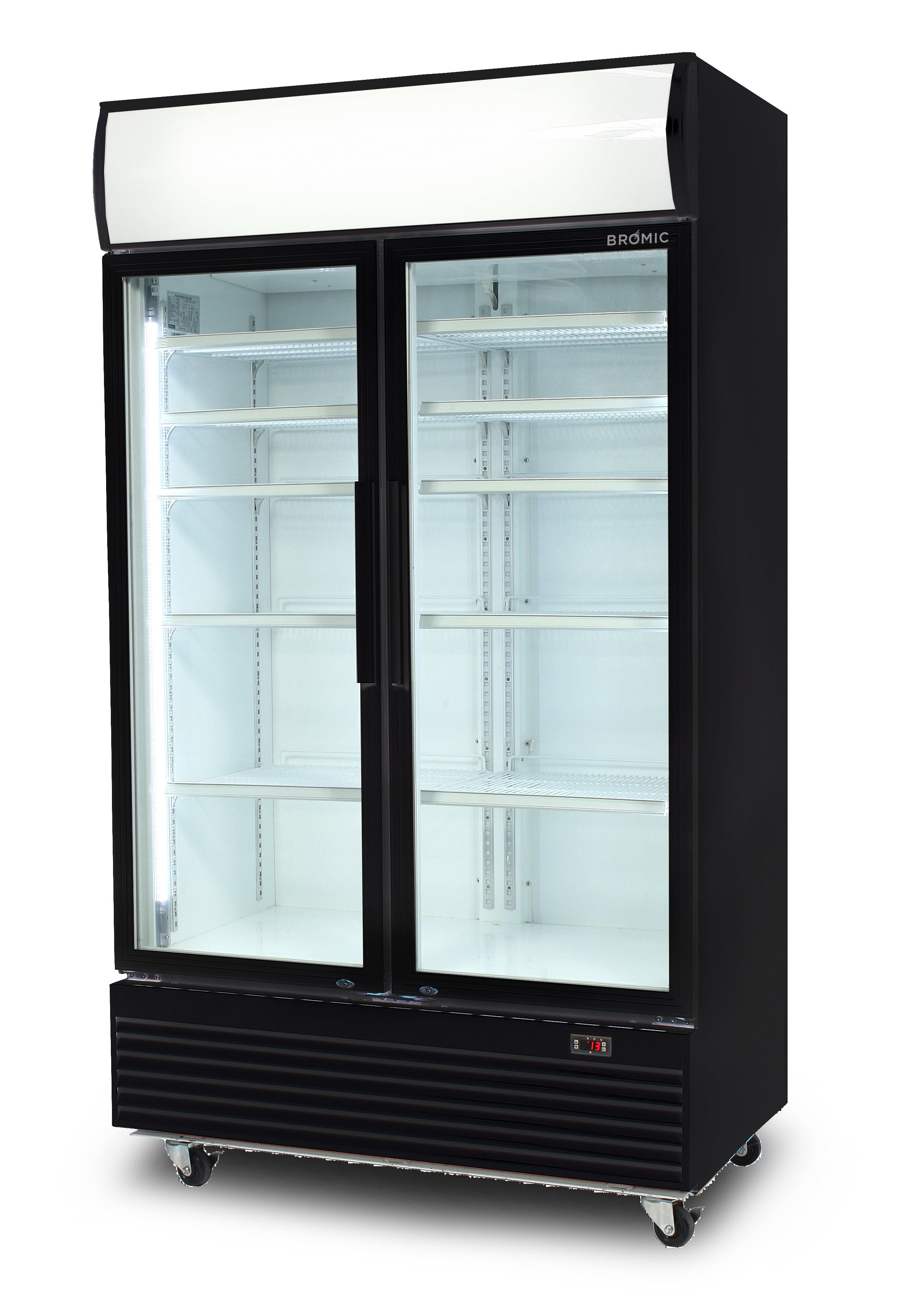 Upright Display Fridge - 960L - 2 Doors - Flat Glass - LED - Black - G